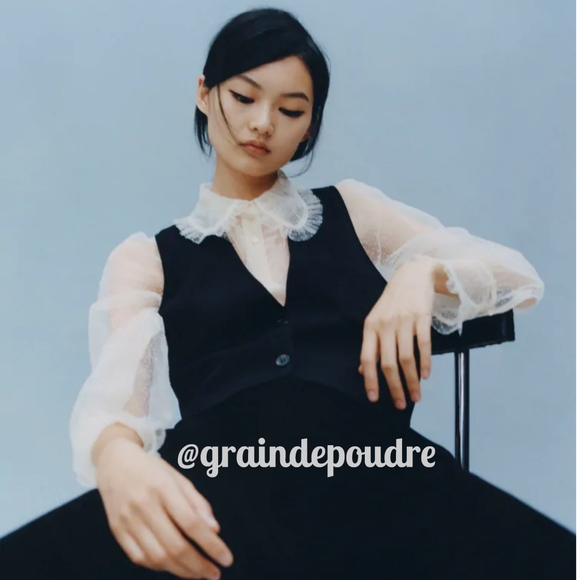 Zara | Tops | Zara Ivory Tulle Semi Sheer Polka Dot Blouse S | Poshmark